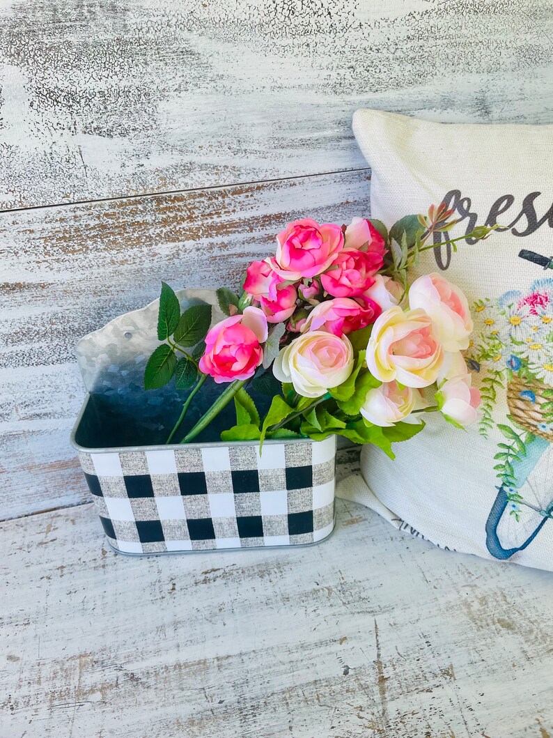 Black & White Buffalo Check Galvanized Metal Country Farmhouse Mail Bin ...