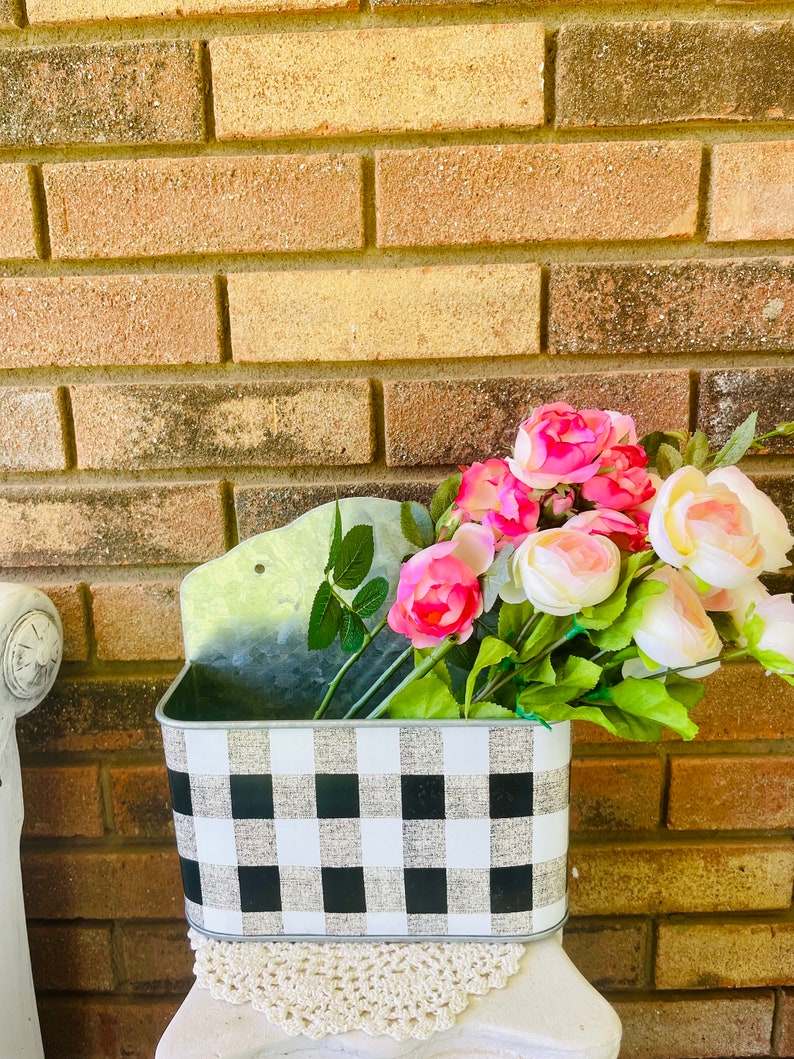 Black & White Buffalo Check Galvanized Metal Country Farmhouse Mail Bin ...