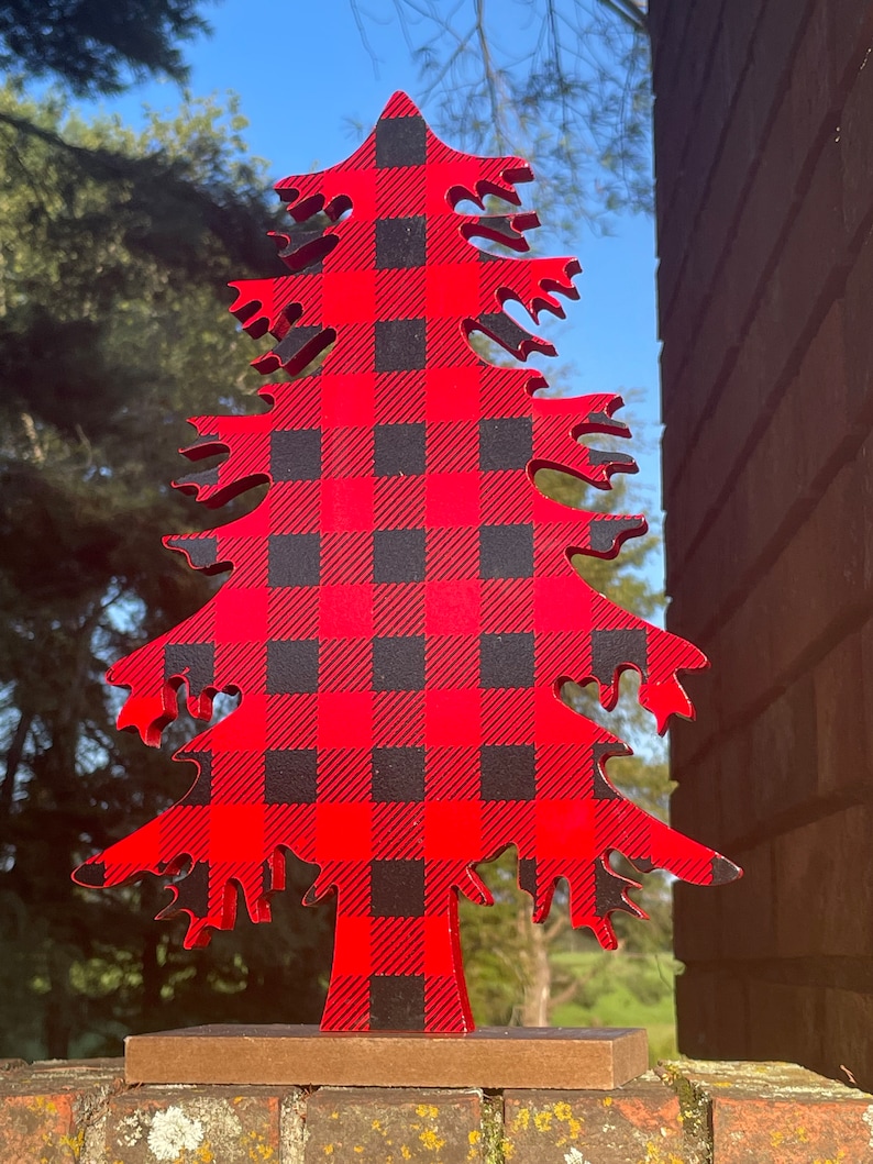 Red & Black Buffalo Check Wood Tree Large - Etsy