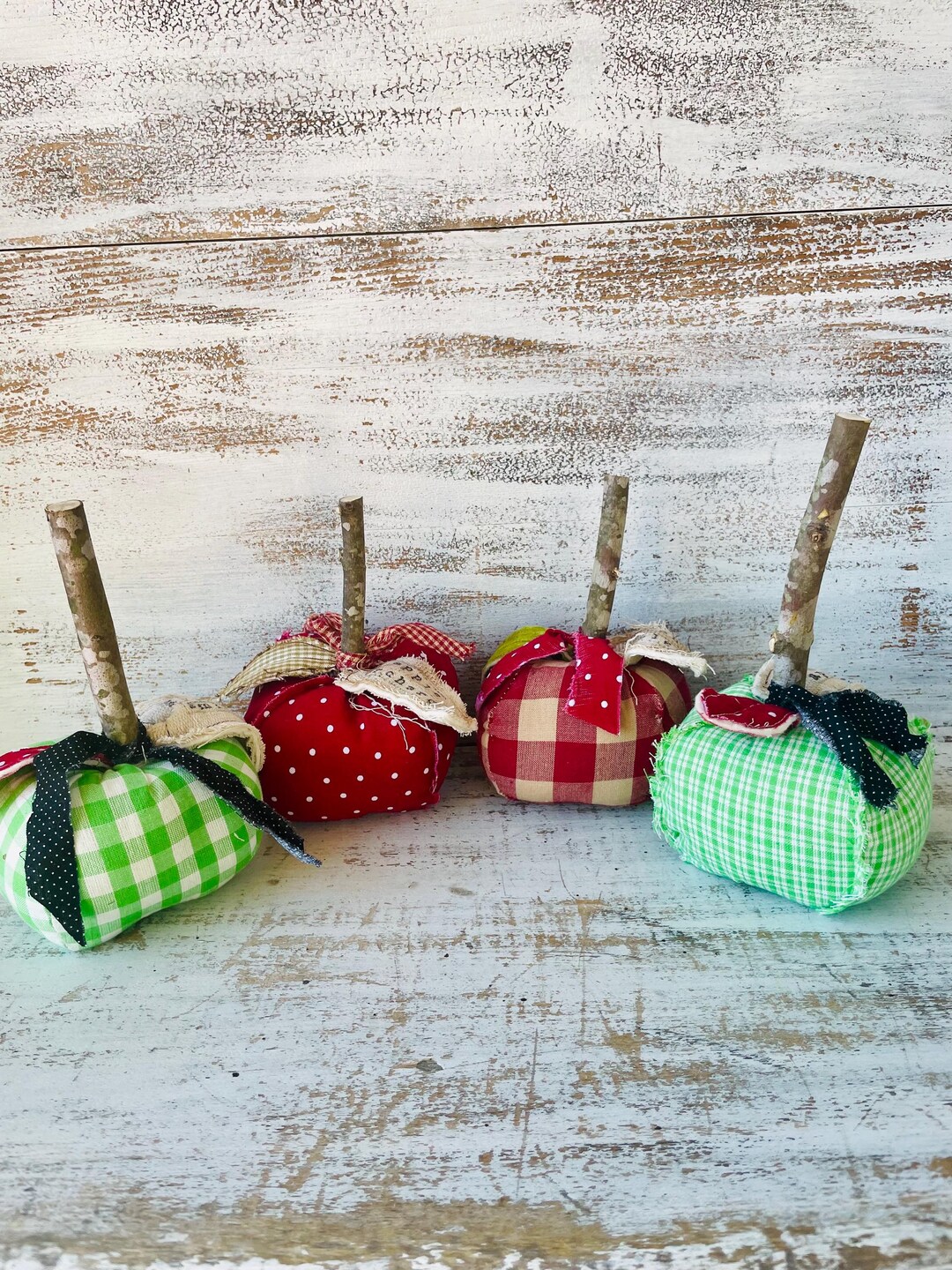 Homespun Fabric Farmhouse Rustic Handsewn Stuffed Apples Set of 2 - Etsy