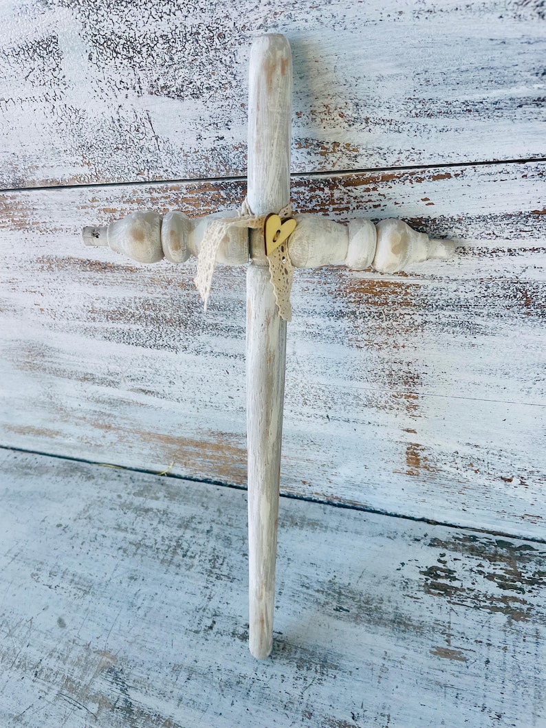 Spindle Cross Farmhouse Style Shelf Sitter Easter Decor With Heart - Etsy