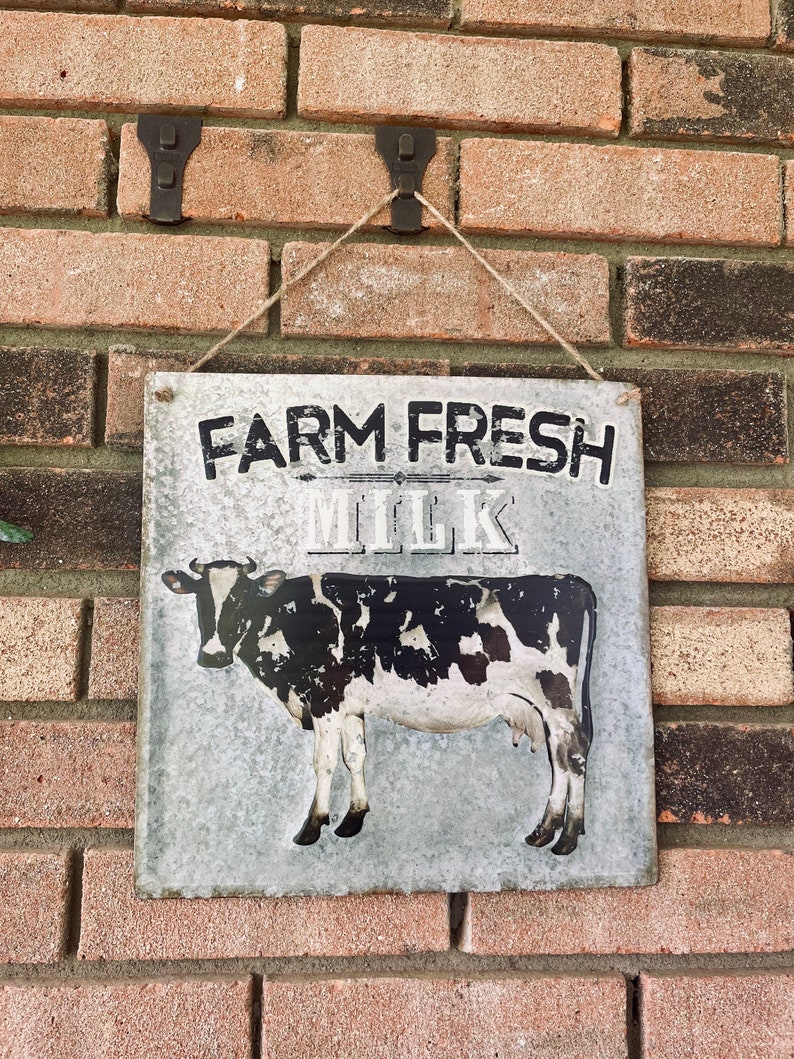 Farm Fresh Milk Gray Hanging Metal Farmhouse Cow Sign - Etsy