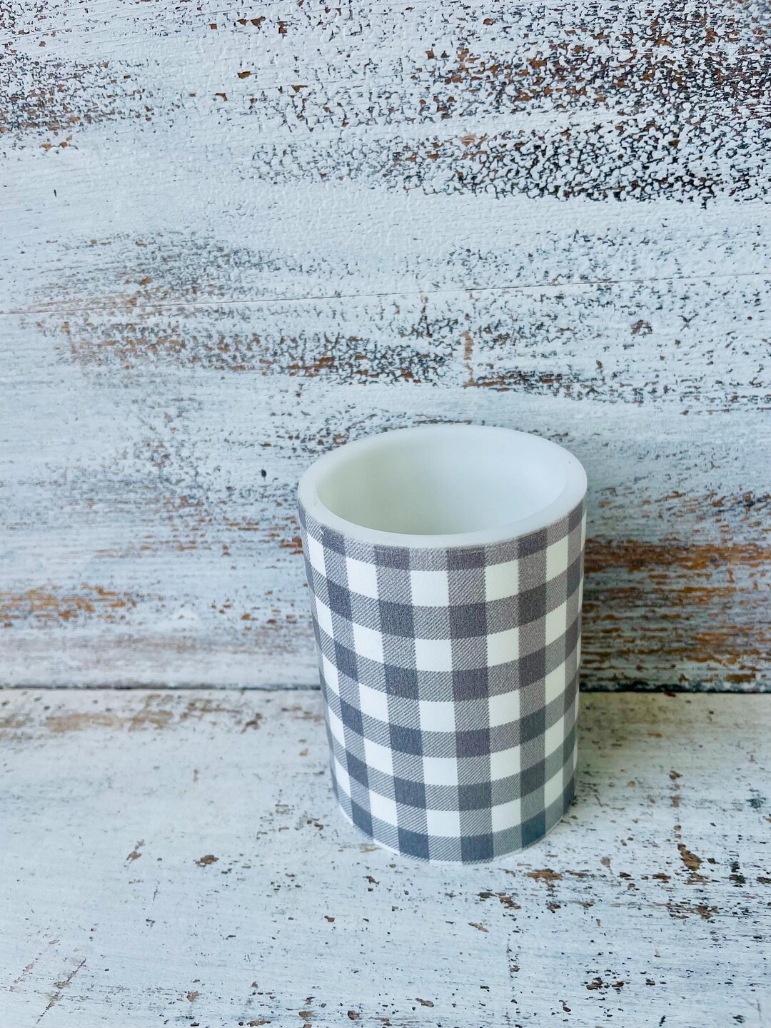 Gray & White Small Buffalo Check Timer Pillar Farmhouse Candle 4” - Etsy