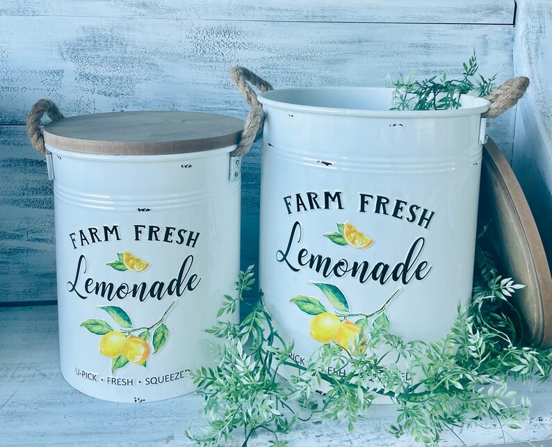 Distressed Embossed Farm Fresh Lemonade Canisters, Set of 2 - Etsy
