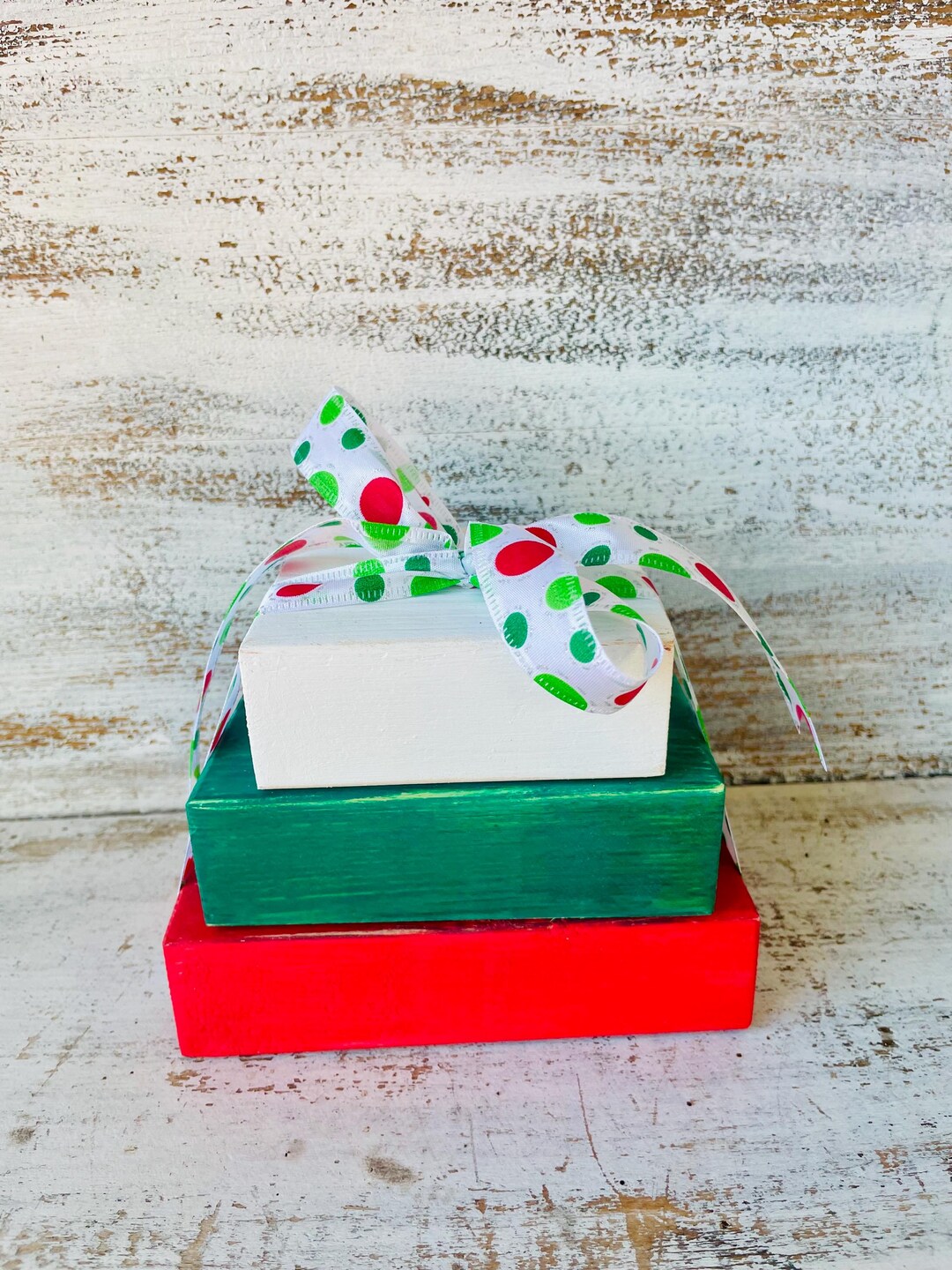 2x4 Christmas Present Stack With Polka Dot Bow - Etsy