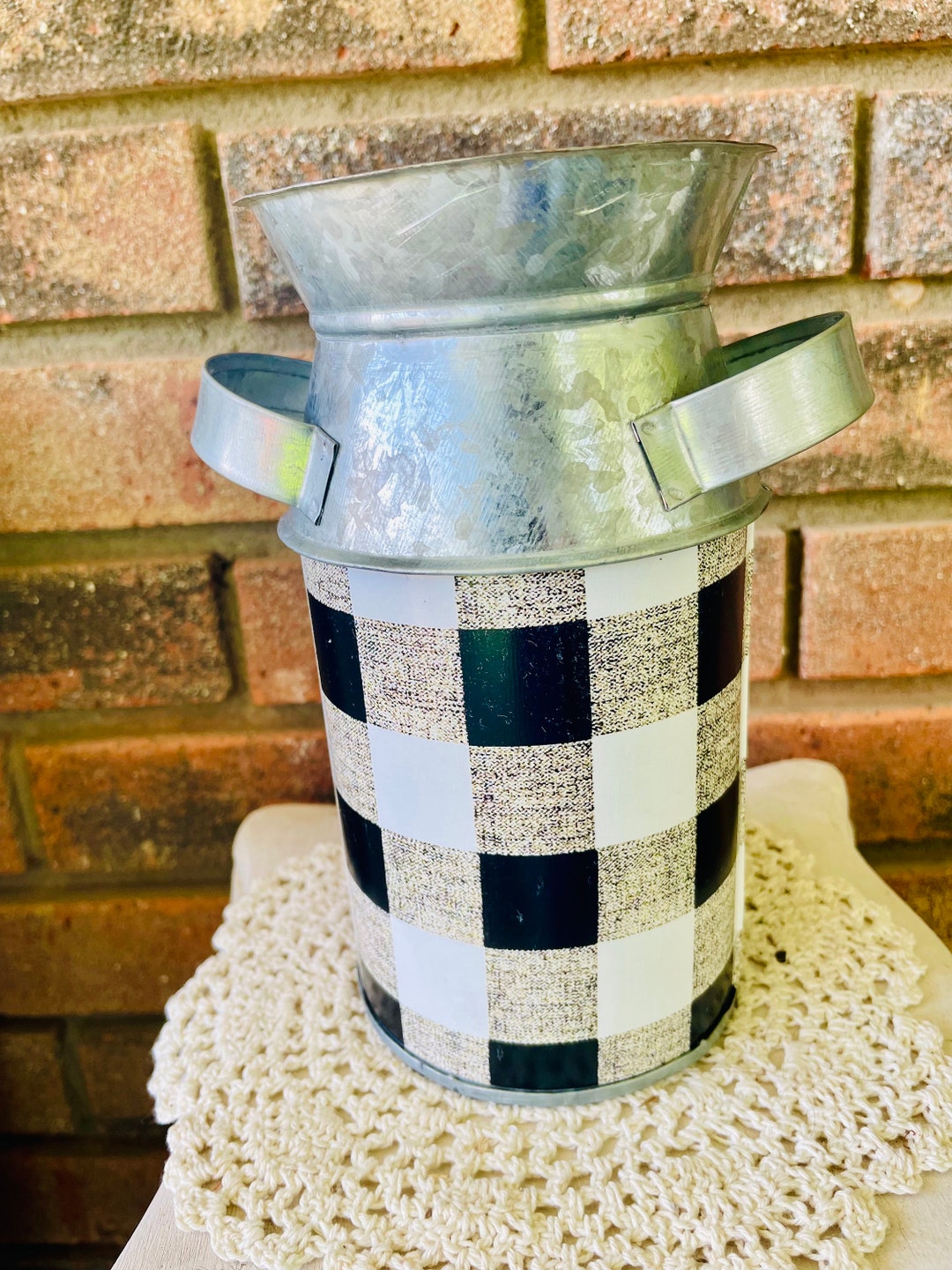 Black & White Buffalo Check Milk Can, Small - Etsy