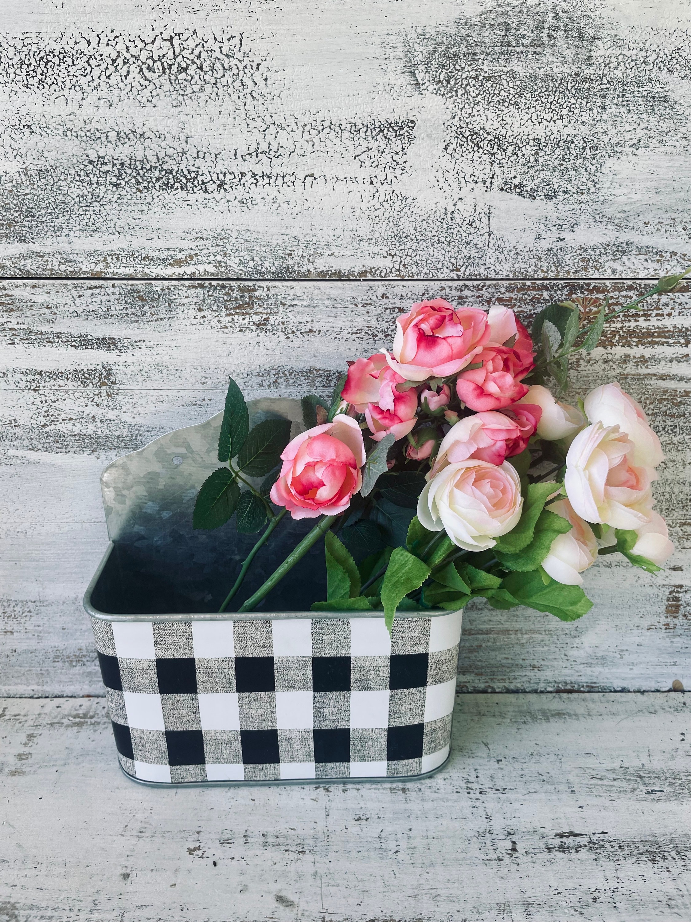 Black & White Buffalo Check Galvanized Metal Country Farmhouse Mail Bin ...