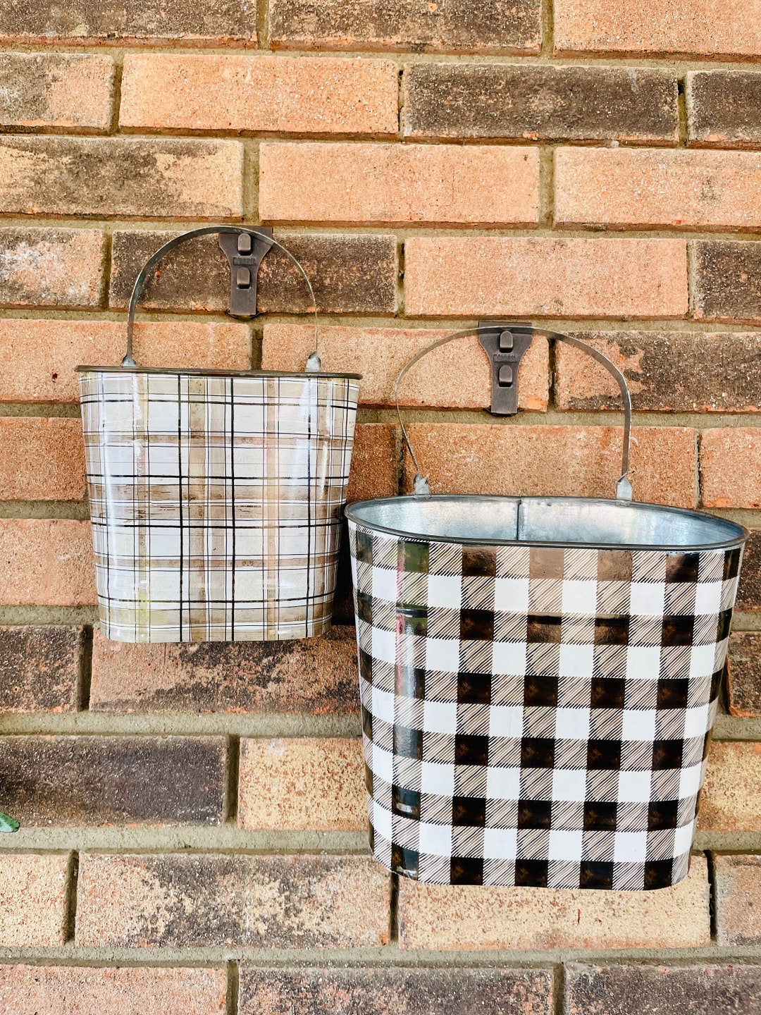 Plaid Metal Wall Buckets 2/set - Etsy
