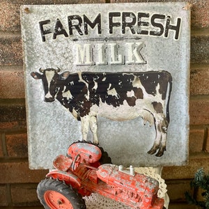 Farm Fresh Milk Gray Hanging Metal Farmhouse Cow Sign - Etsy