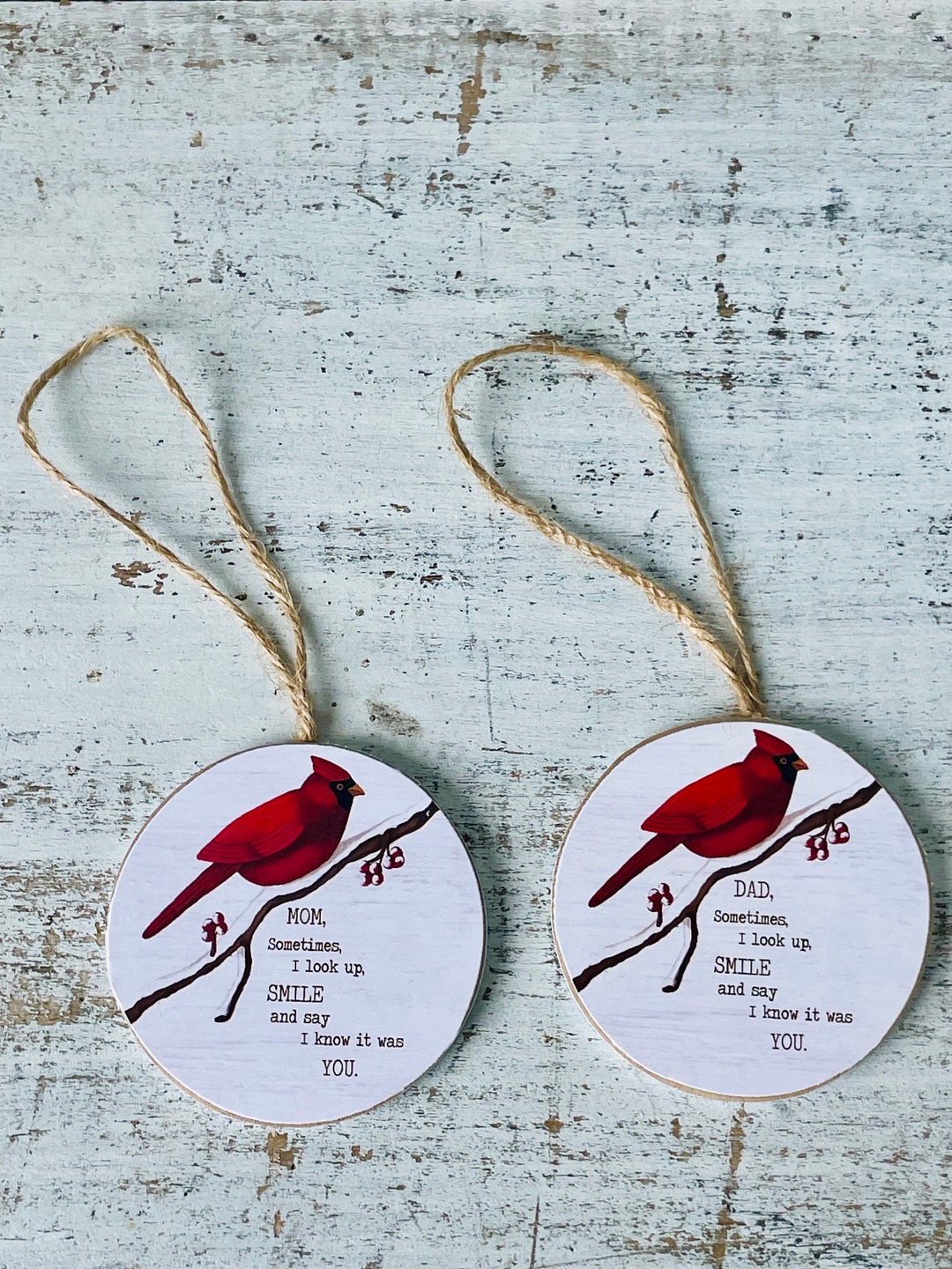 Mom or Dad Round Cardinal Christmas Ornament in Remembrance 2 Assorted ...