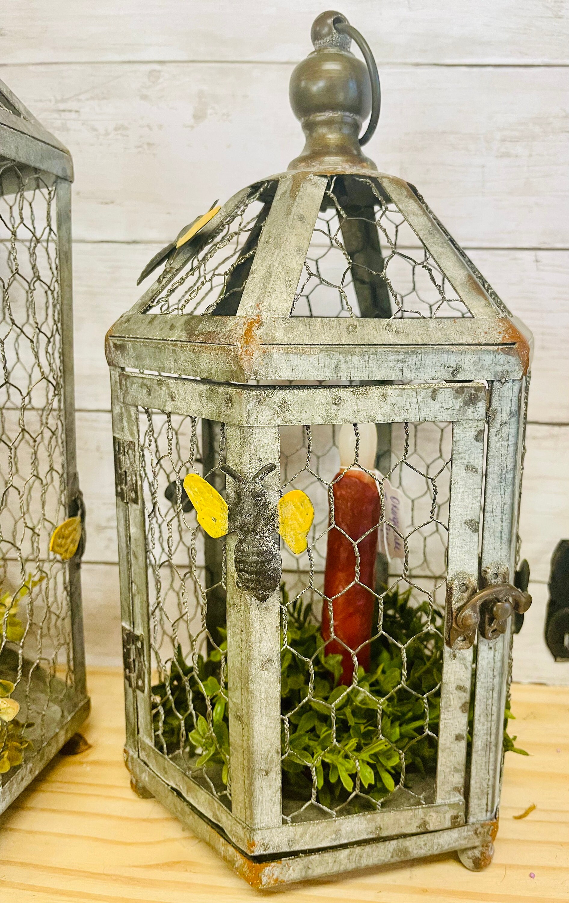 Rustic Bee Metal Birdcage With Chicken Wire Lanterns 2 Pc Set - Etsy