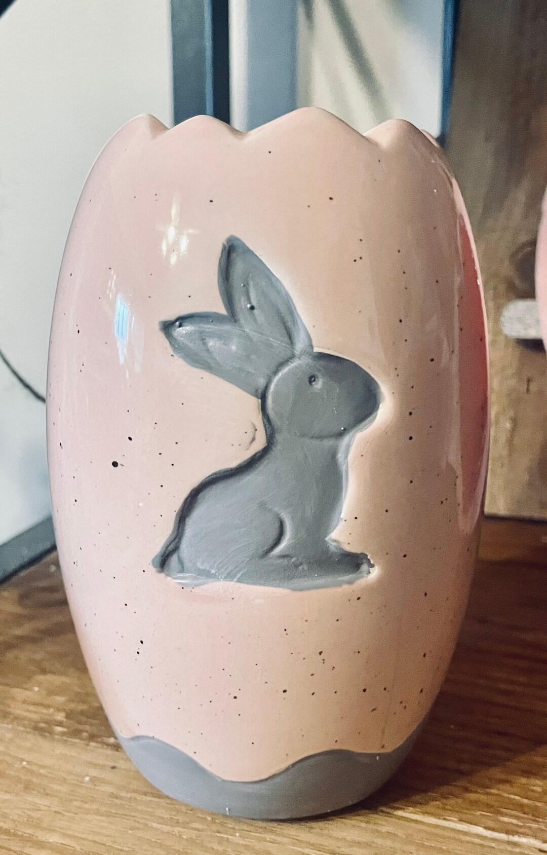 Pink or Green Ceramic Easter Bunny Vase in the Shape of an Egg - Etsy