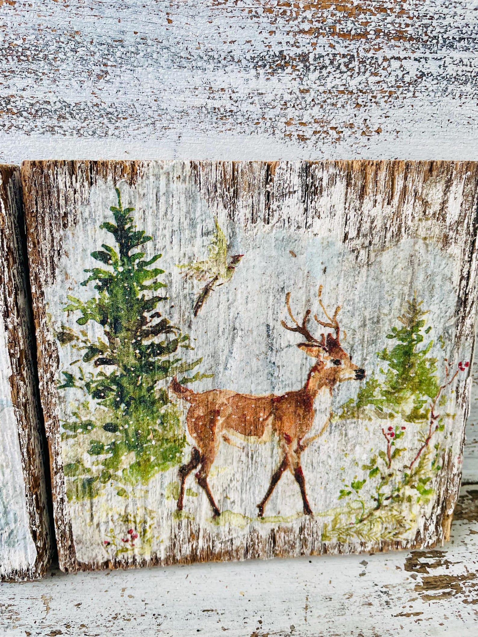 Barn Lumber Rustic Woodland Animals Christmas or Winter Wood Shelf ...