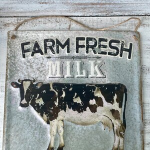 Farm Fresh Milk Gray Hanging Metal Farmhouse Cow Sign - Etsy