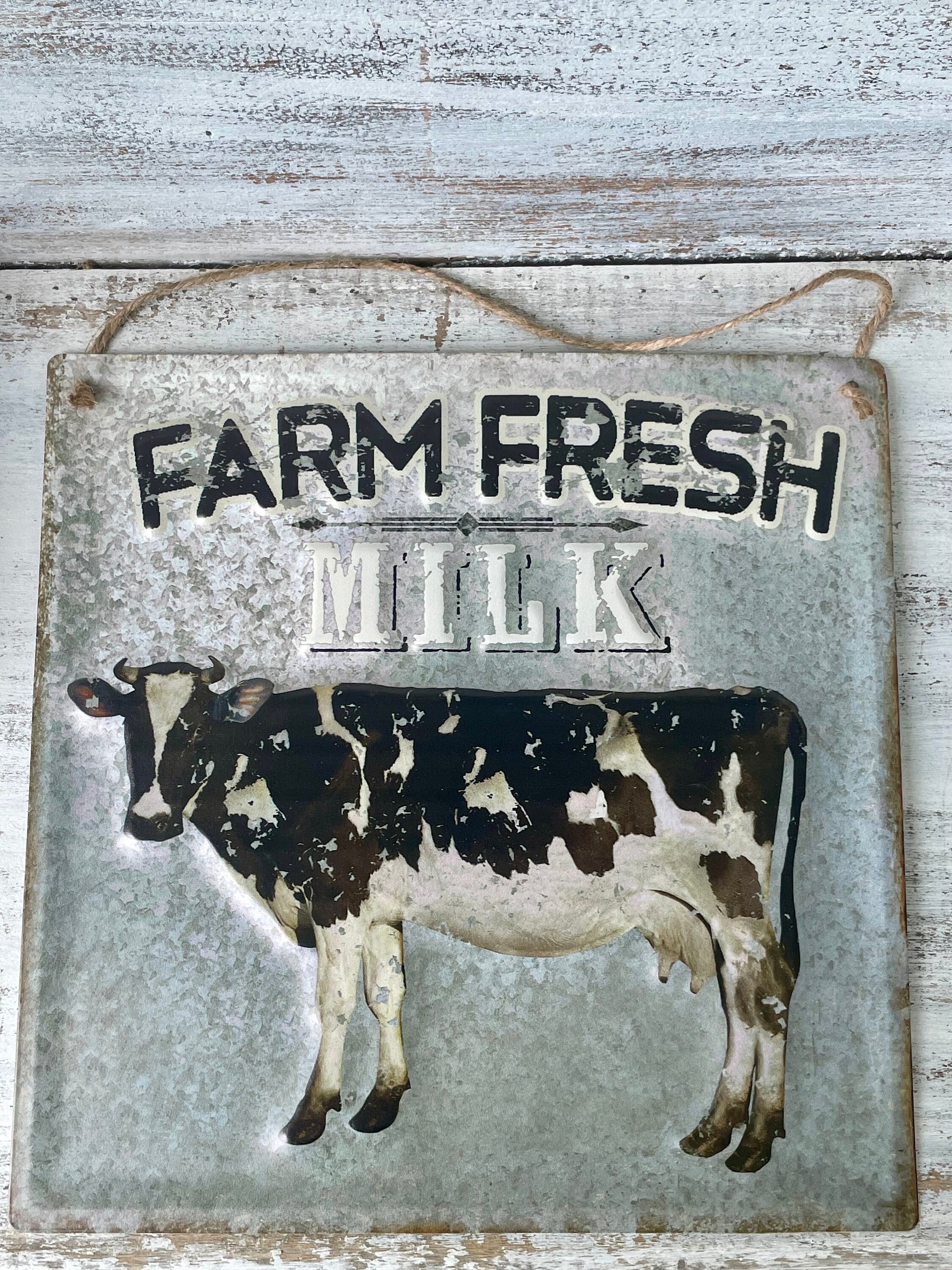 Farm Fresh Milk Gray Hanging Metal Farmhouse Cow Sign - Etsy
