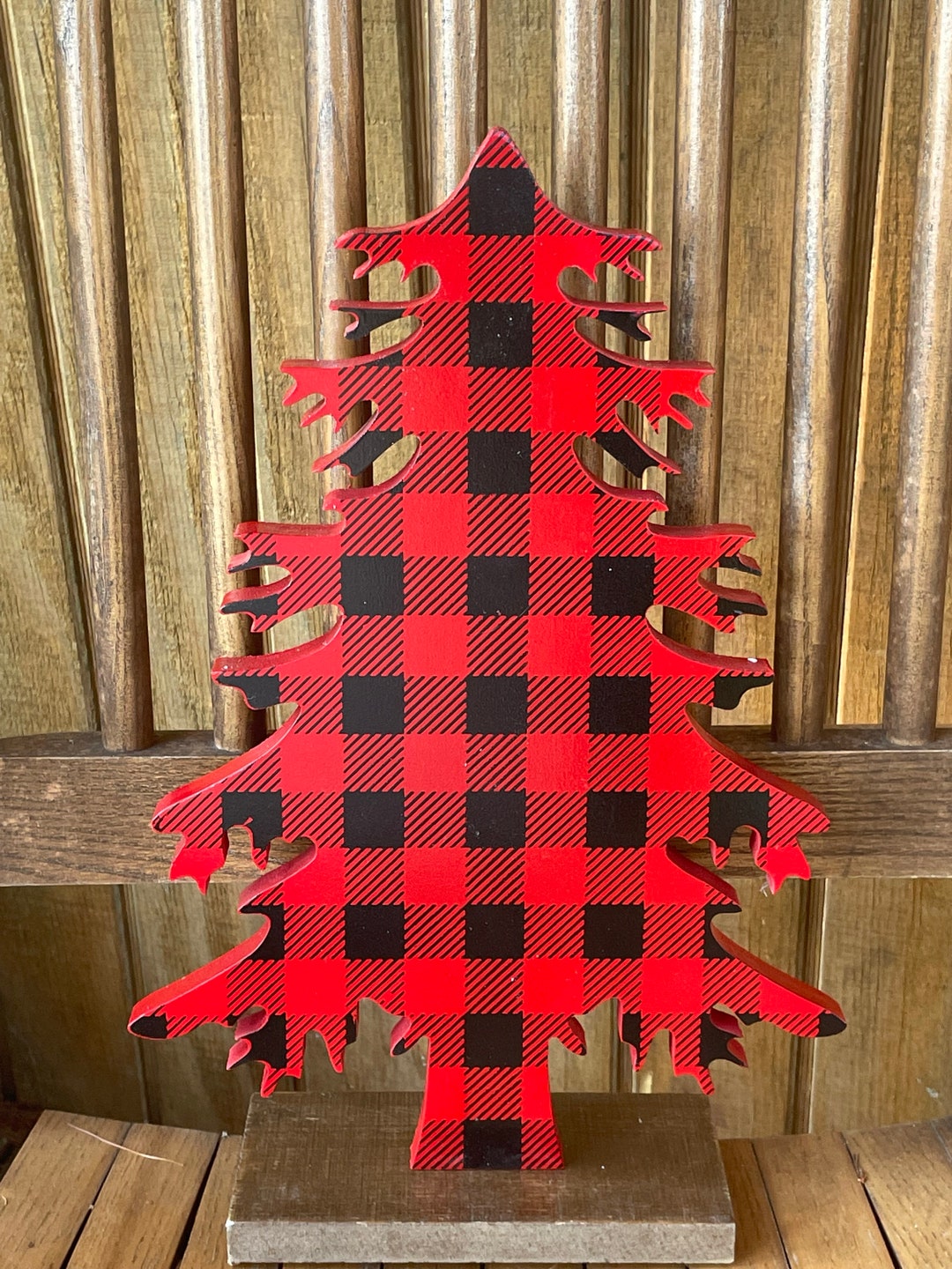 Red & Black Buffalo Check Wood Tree Large - Etsy