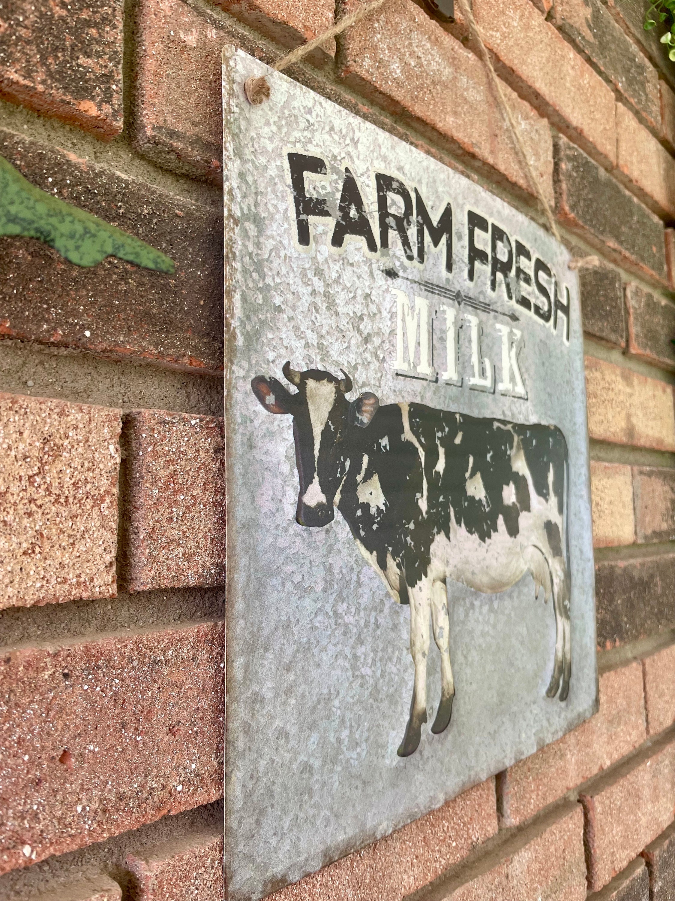 Farm Fresh Milk Gray Hanging Metal Farmhouse Cow Sign - Etsy