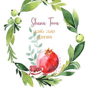 Rosh Hashanah Pomegranate Printable , Hebrew Shana Tova Card, Instant ...