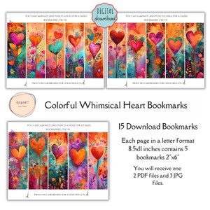 Colorful Heart Printable Bookmark, Whimsical Heart, 15 Digital ...