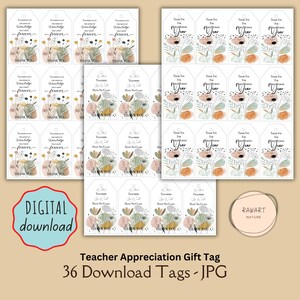 36 Teacher Appreciation Gift Tag, Printable Gift Tags, Watercolor ...