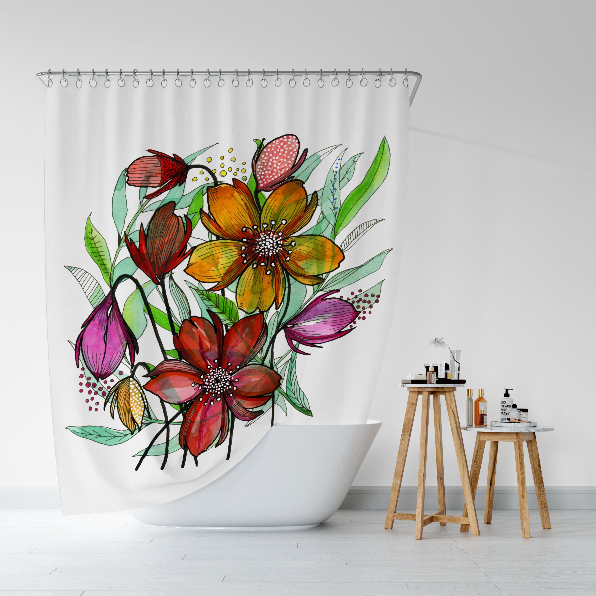 Watercolor Floral Shower Curtain Floral Bathroom Decor - Etsy