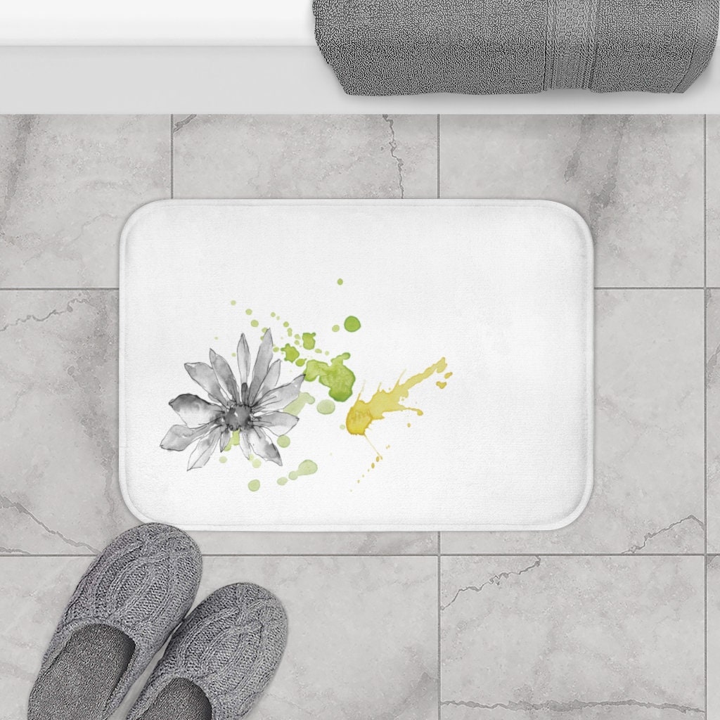 Daisy Bath Mat Watercolor Bath Rug Kitchen Floor Mat | Etsy