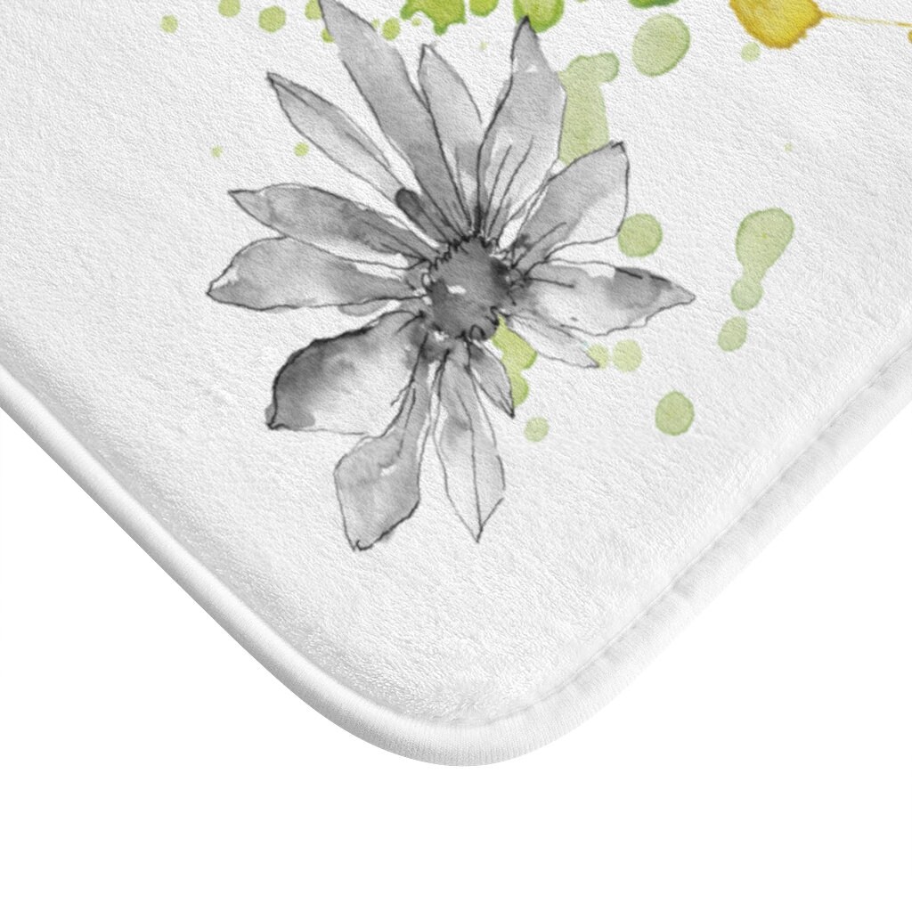 Daisy Bath Mat Watercolor Bath Rug Kitchen Floor Mat | Etsy