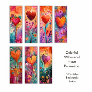 Colorful Heart Printable Bookmark, Whimsical Heart, 15 Digital ...