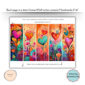 Colorful Heart Printable Bookmark, Whimsical Heart, 15 Digital ...