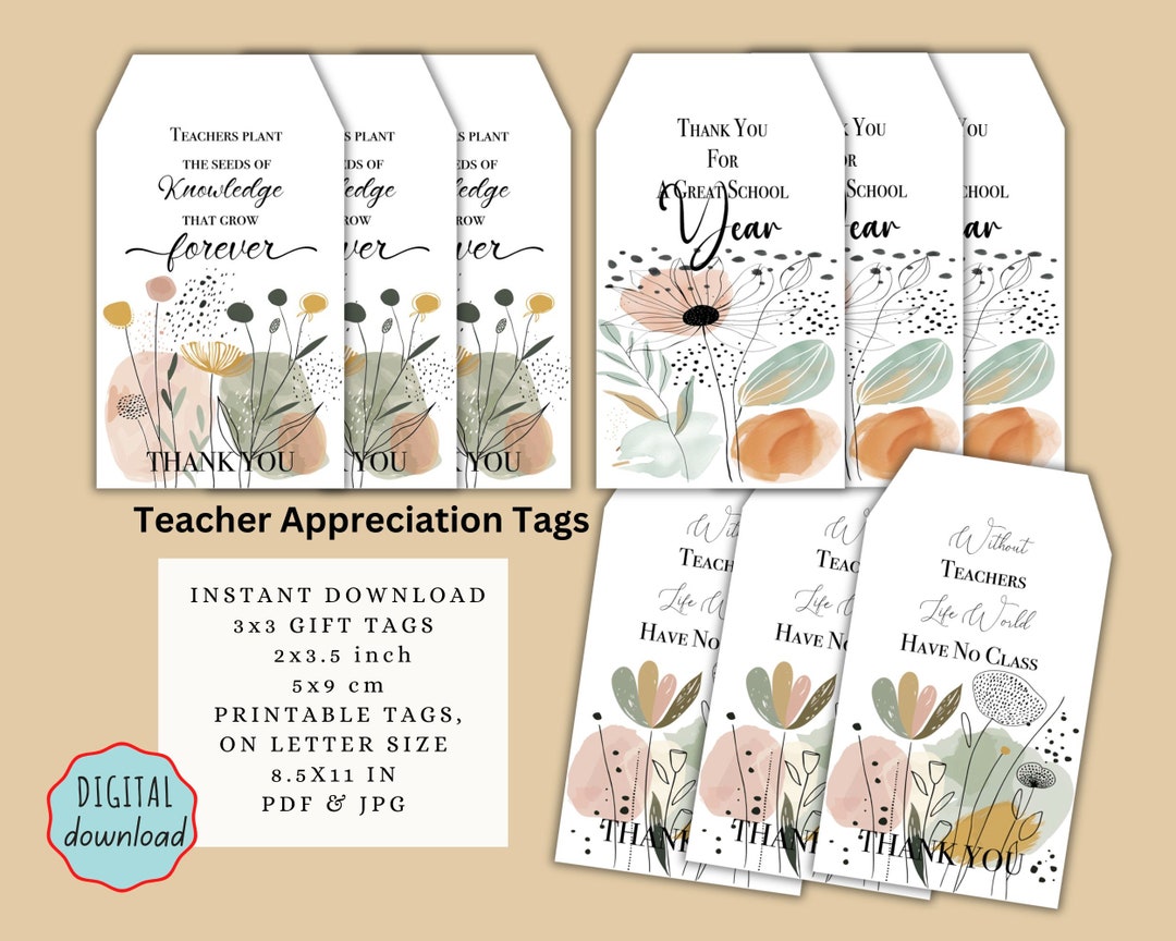 36 Teacher Appreciation Gift Tag, Printable Gift Tags, Watercolor ...