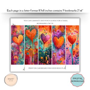 Colorful Heart Printable Bookmark, Whimsical Heart, 15 Digital ...