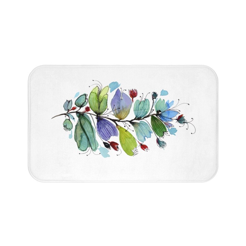 Floral Bath Mat Watercolors Colorful Leaves and Flowers - Etsy