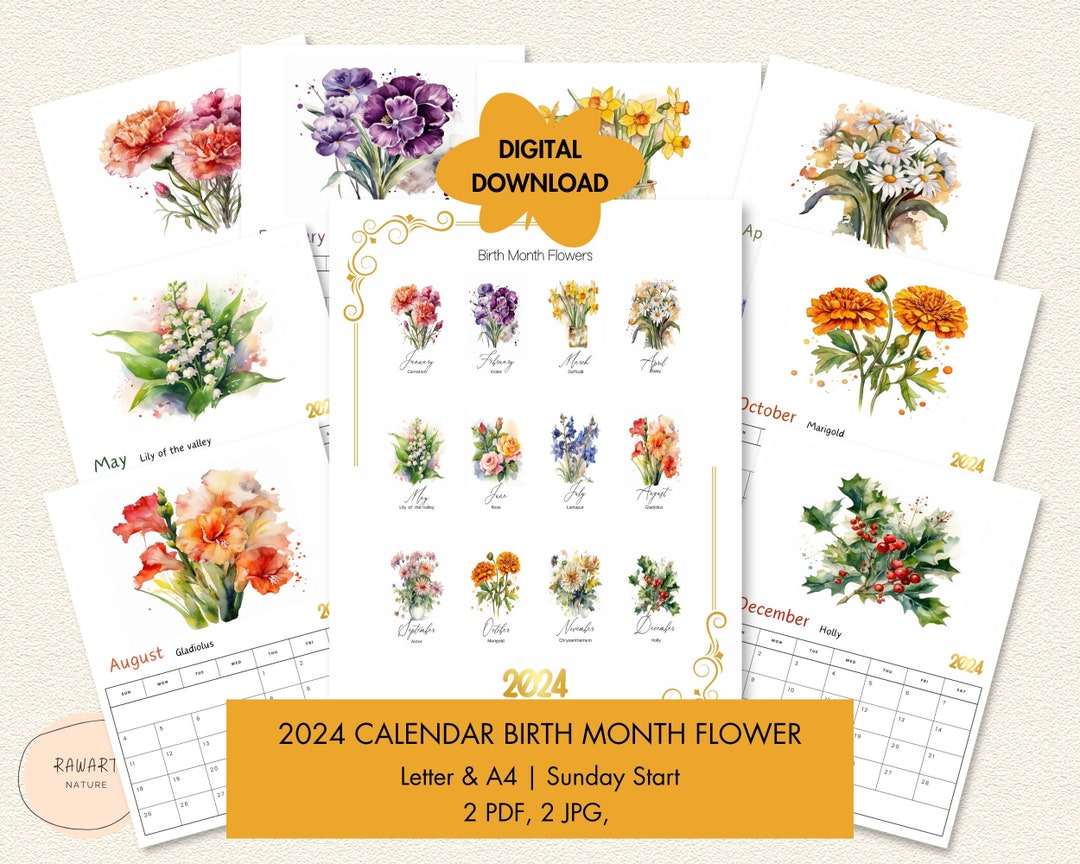 2024 Watercolor Floral Calendar , Printable Watercolor Floral Calendar ...