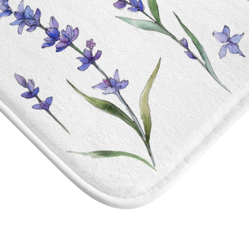 Watercolor Floral Bath Mat Botanical Purple Lavender Design | Etsy