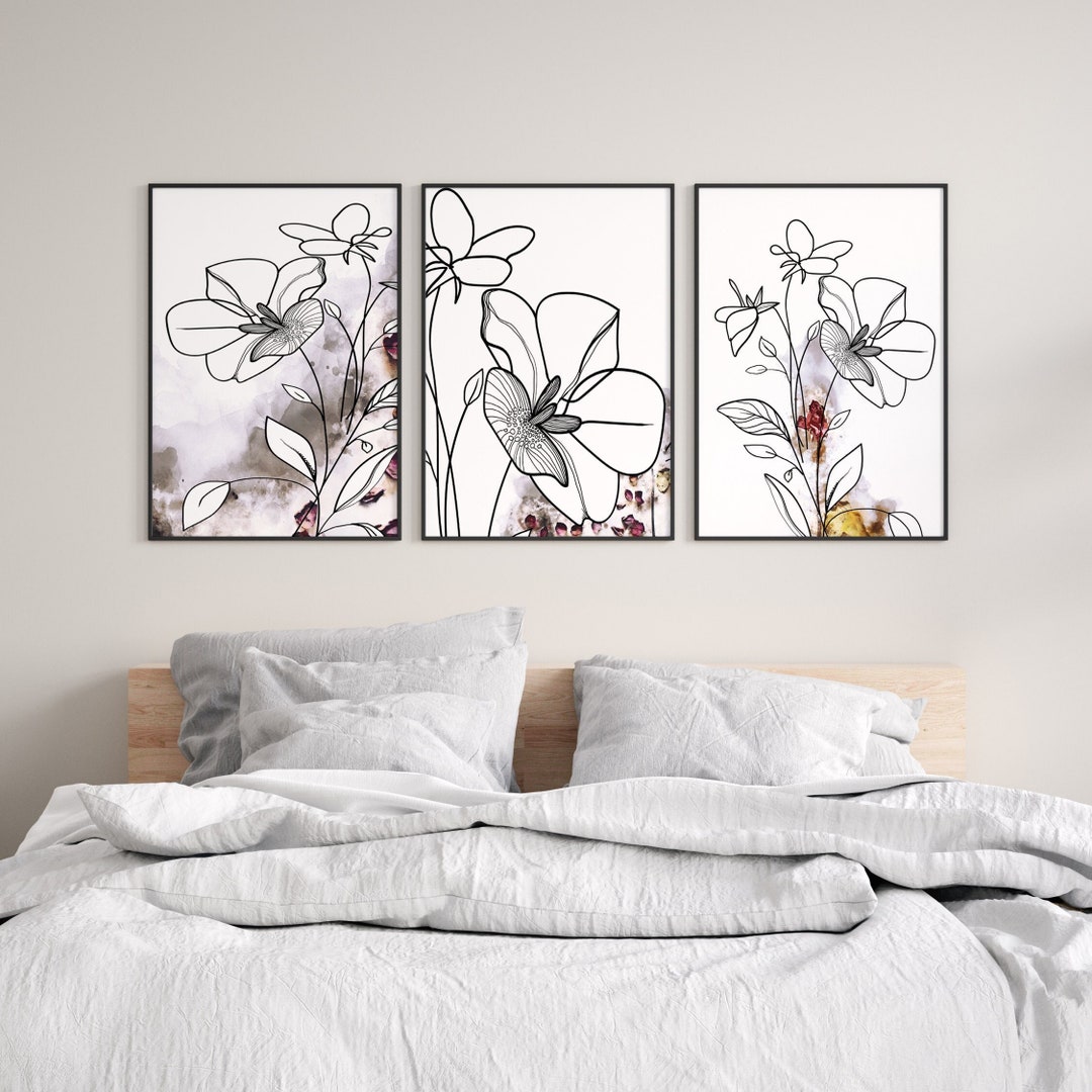 Abstract Flower Line Art Prints Printable Wall Art Set of 3 - Etsy
