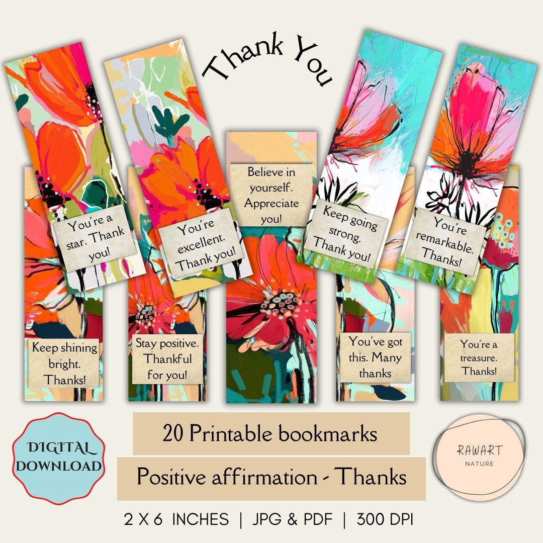 20 Printable Bookmarks, Abstract Oil Painting, With Short Positive ...