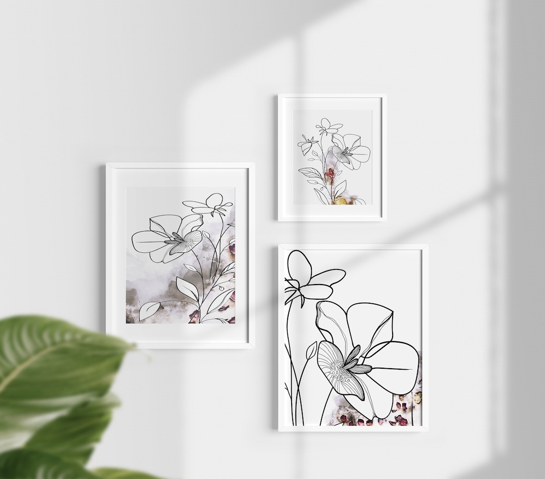 Abstract Flower Line Art Prints, Printable Wall Art, Set of 3 Minimal ...