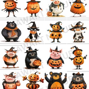 20 Playful Halloween Clipart, Quirky Pumpkins, Bears, Cows & Pigs in ...