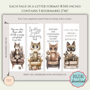 Bookmarks for Cat Lover's Gift, 12 Printable Bookmarks, Whisker Wisdom ...