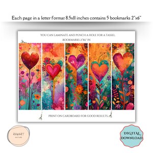 Colorful Heart Printable Bookmark, Whimsical Heart, 15 Digital ...