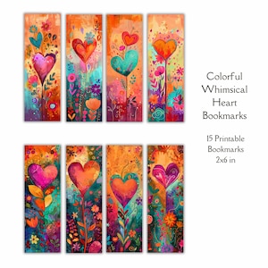 Colorful Heart Printable Bookmark, Whimsical Heart, 15 Digital ...