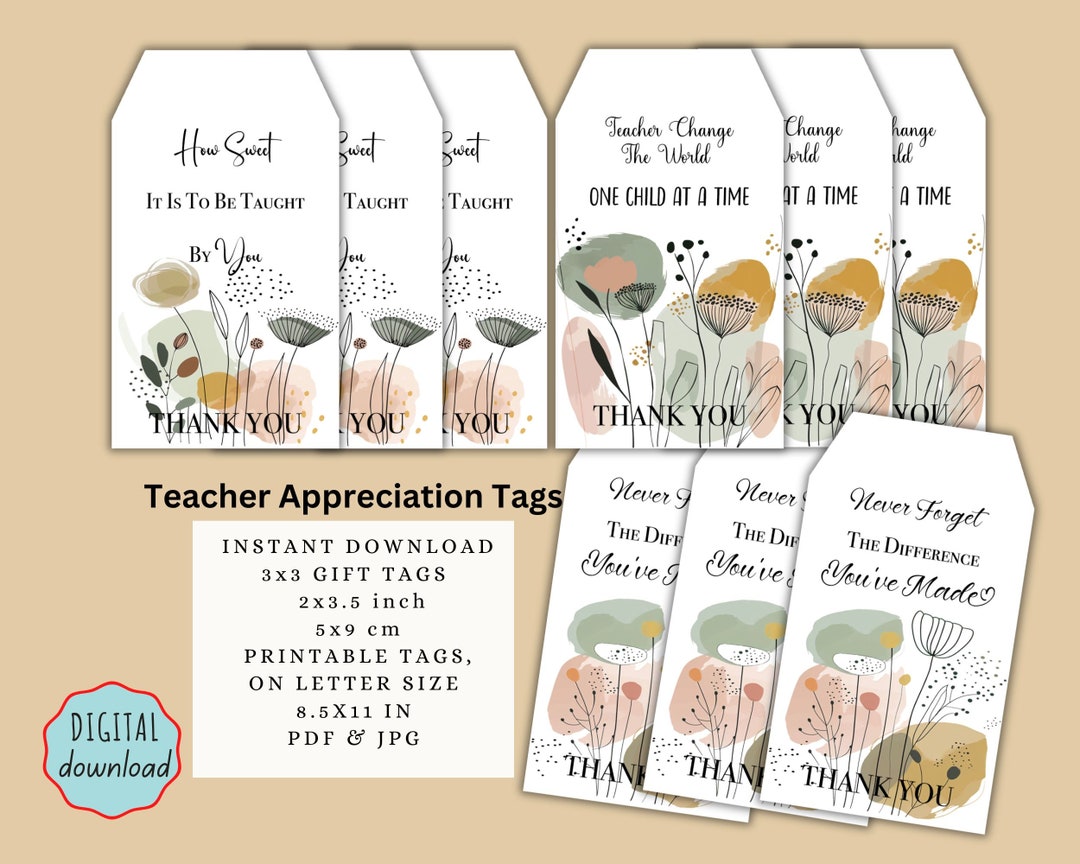 36 Printable Teacher Staff Gift Tags, Appreciation Gift Tag, End-of ...