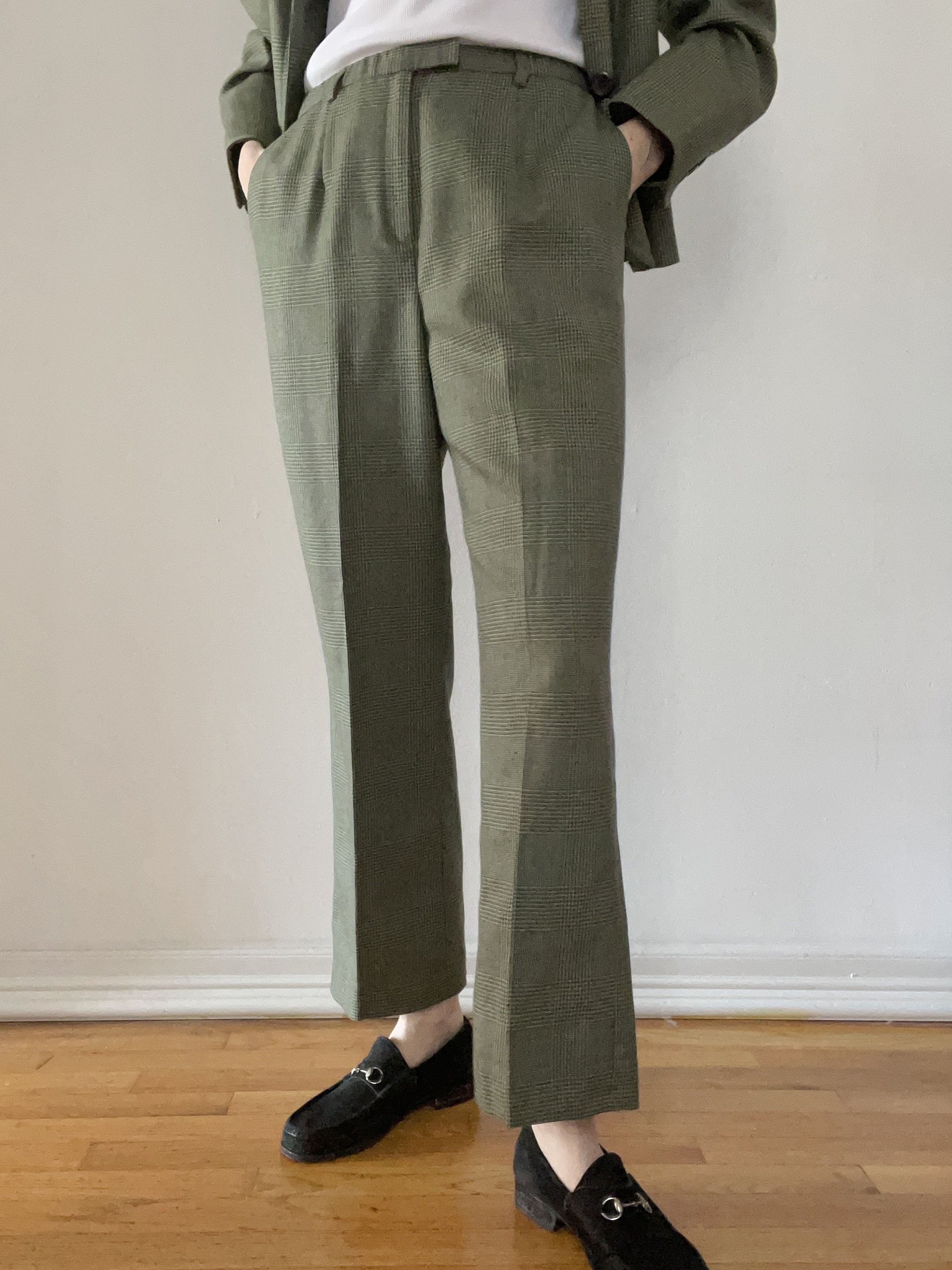 Vintage Wool Pendleton Pant Suit Green Houndstooth Cropped Blazer and ...