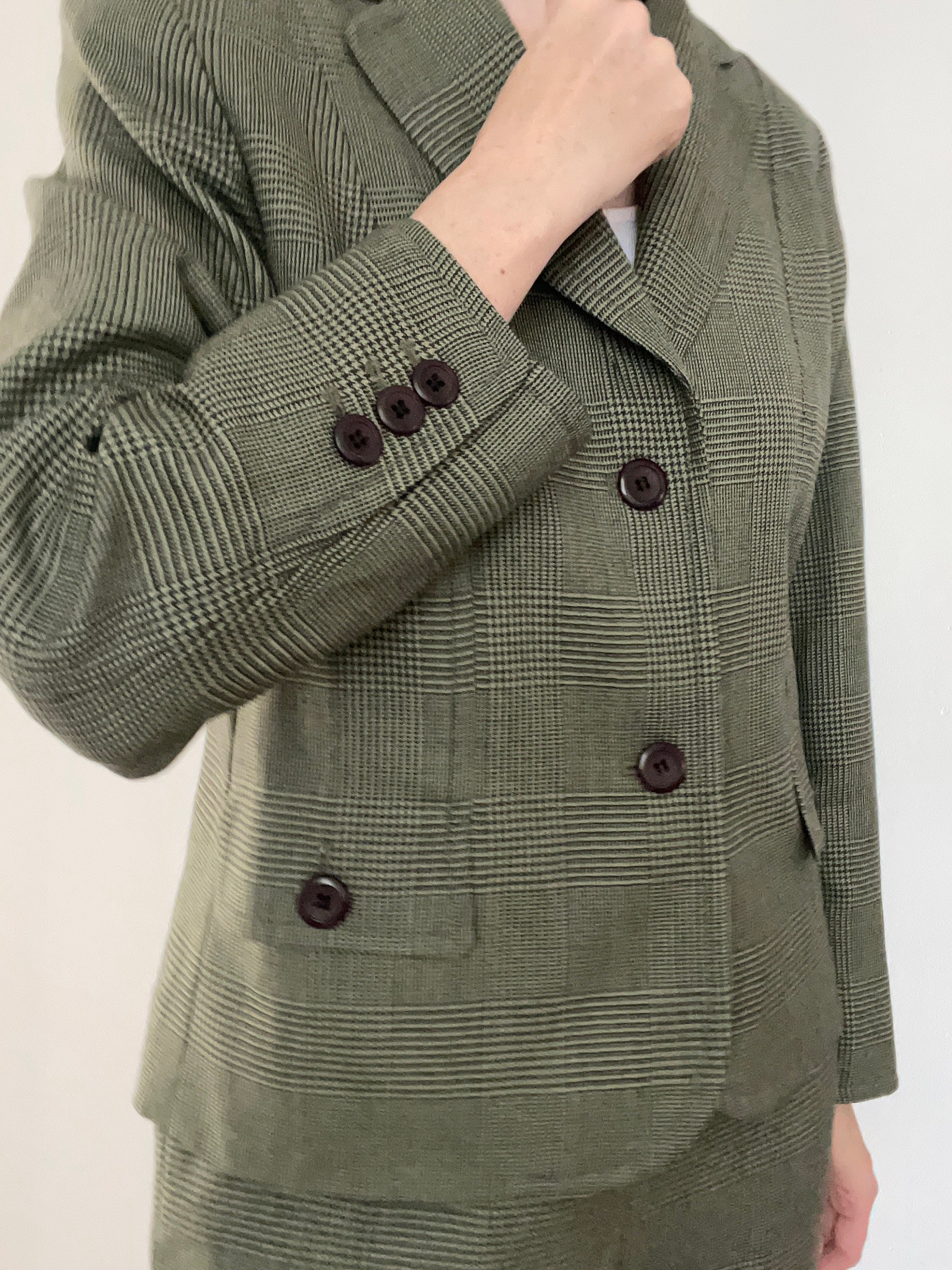 Vintage Wool Pendleton Pant Suit Green Houndstooth Cropped Blazer and ...