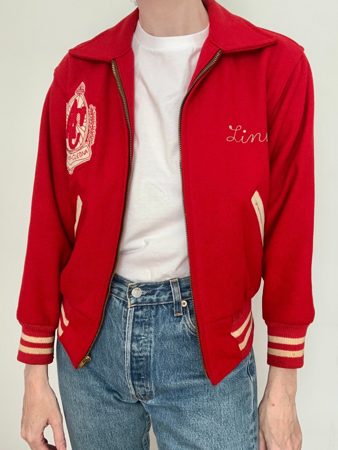 Vintage 60s Varsity Jacket Red and White Wool Letterman Linda Patched ...