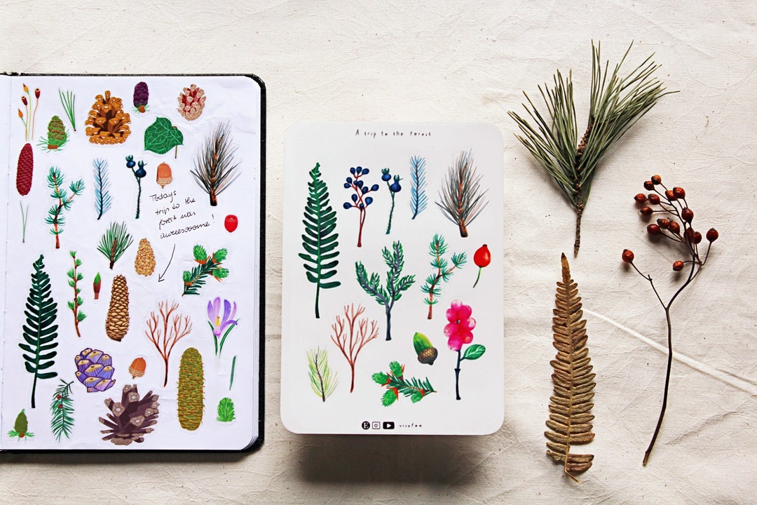Forest Sticker Sheet, Forest Stickers, Wald Stickers, Bullet Journal ...