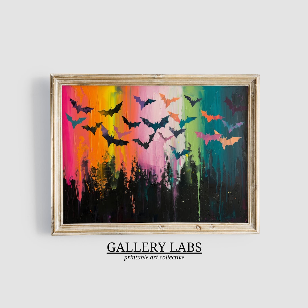 Colorful Halloween Bats Art Print • Spooky Wall Decor (digital Download ...