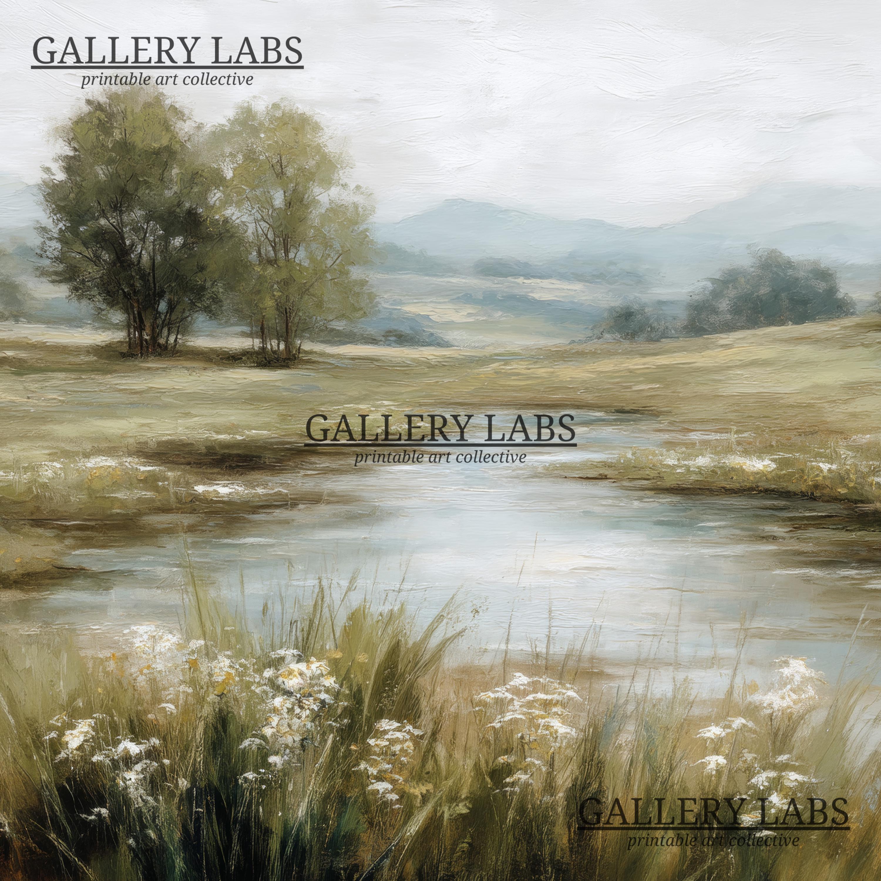 Spring Wildflower Landscape Painting • Vintage Neutral Farmhouse Wall ...