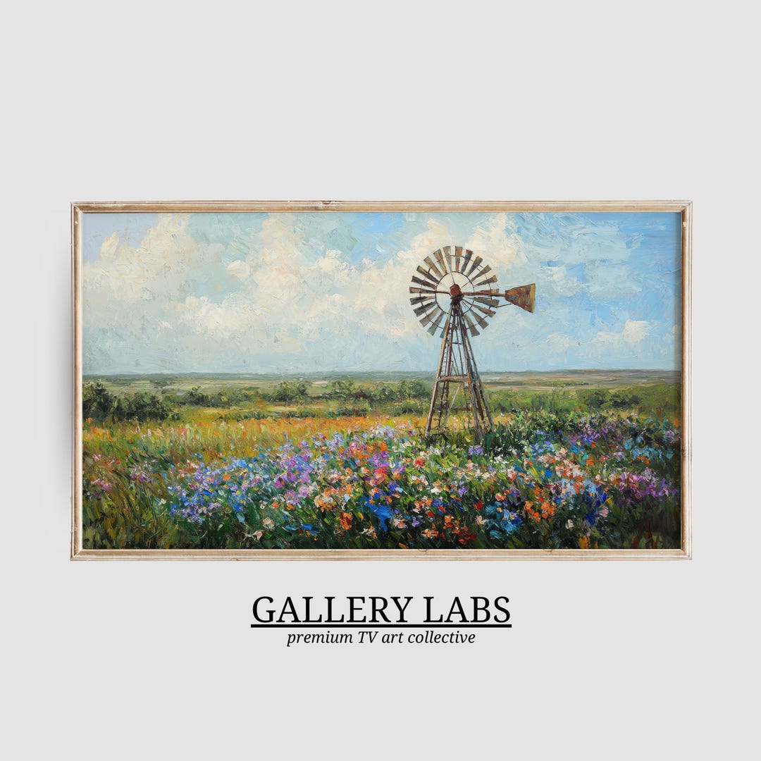 Vintage Windmill Farmhouse Landscape Painting • Samsung Frame TV Art ...