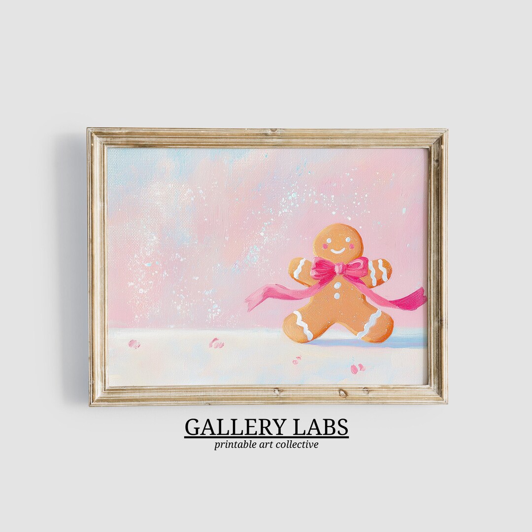 Pink Gingerbread Man Print • Girly Christmas Still Life Painting ...